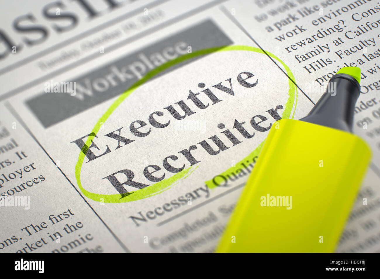 Executive Recruiter - Small Ads of Job Search in Newspaper, Circled ...
