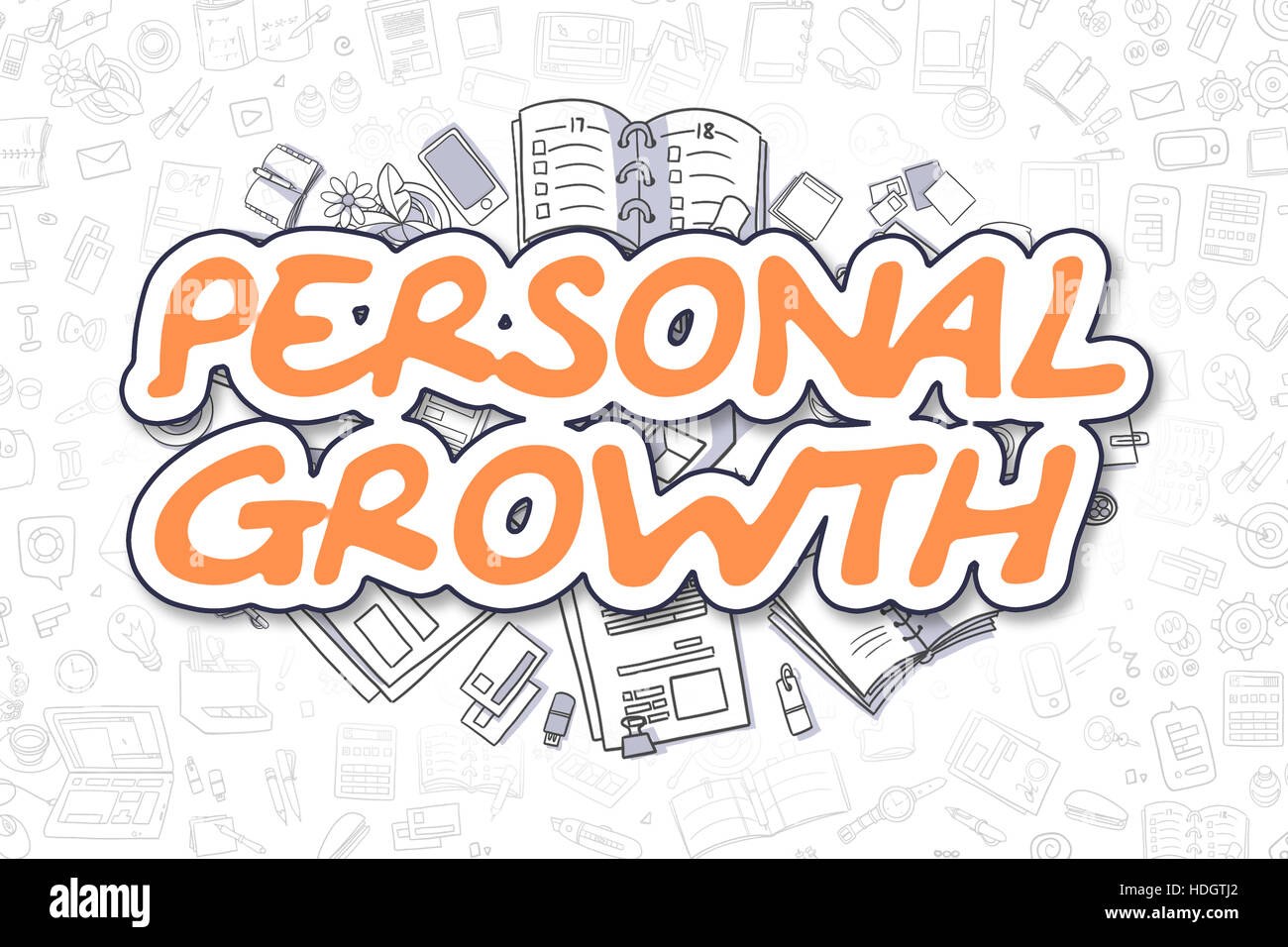 Doodle Illustration of Personal Growth, Surrounded by Stationery ...