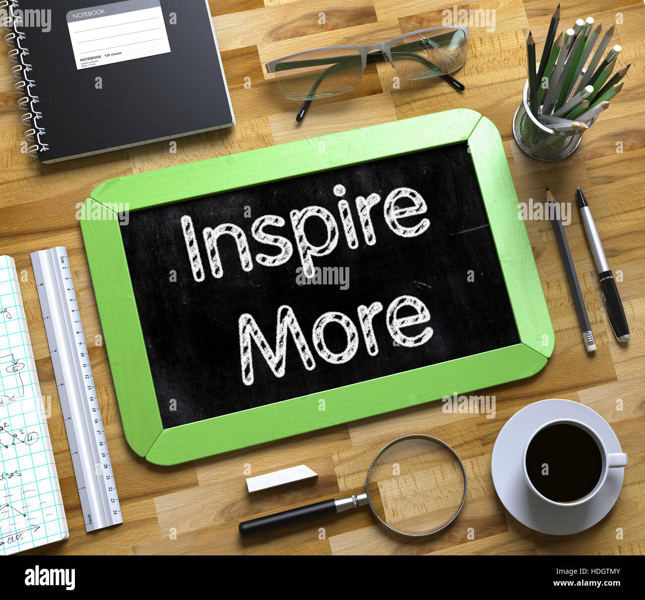 Inspire More - Green Small Chalkboard with Hand Drawn Text and ...