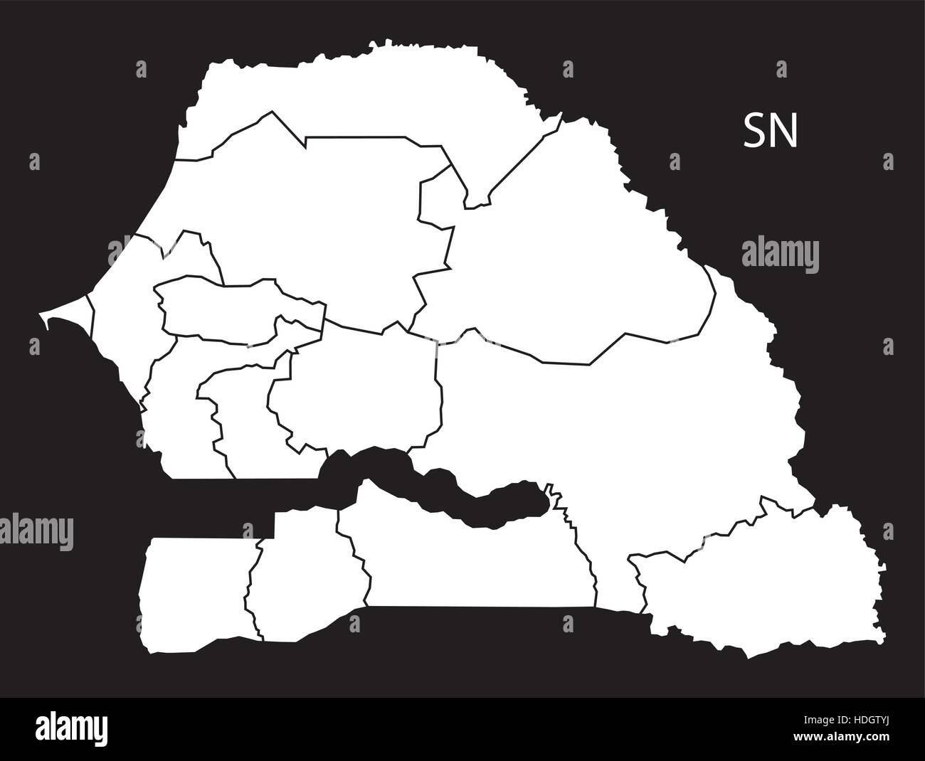 Senegal regions Map black and white illustration Stock Vector Image ...