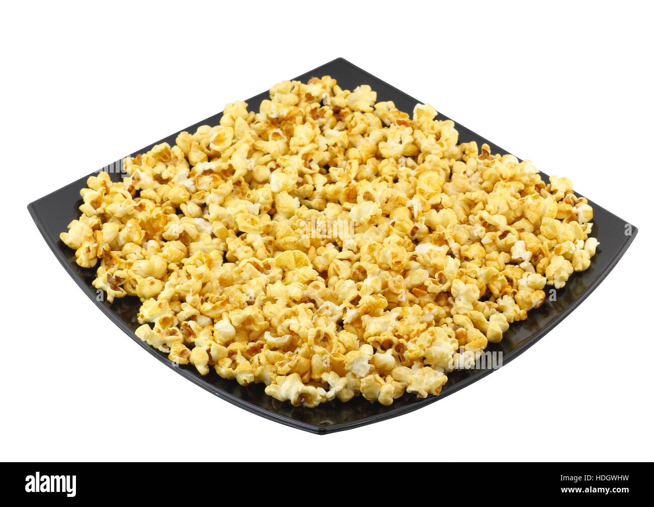 Plate with fresh caramel popcorn. Isolated. Close-Up. Isolated Stock ...