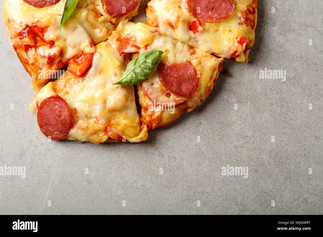 Tasty pepperoni pizza top view Stock Photo - Alamy