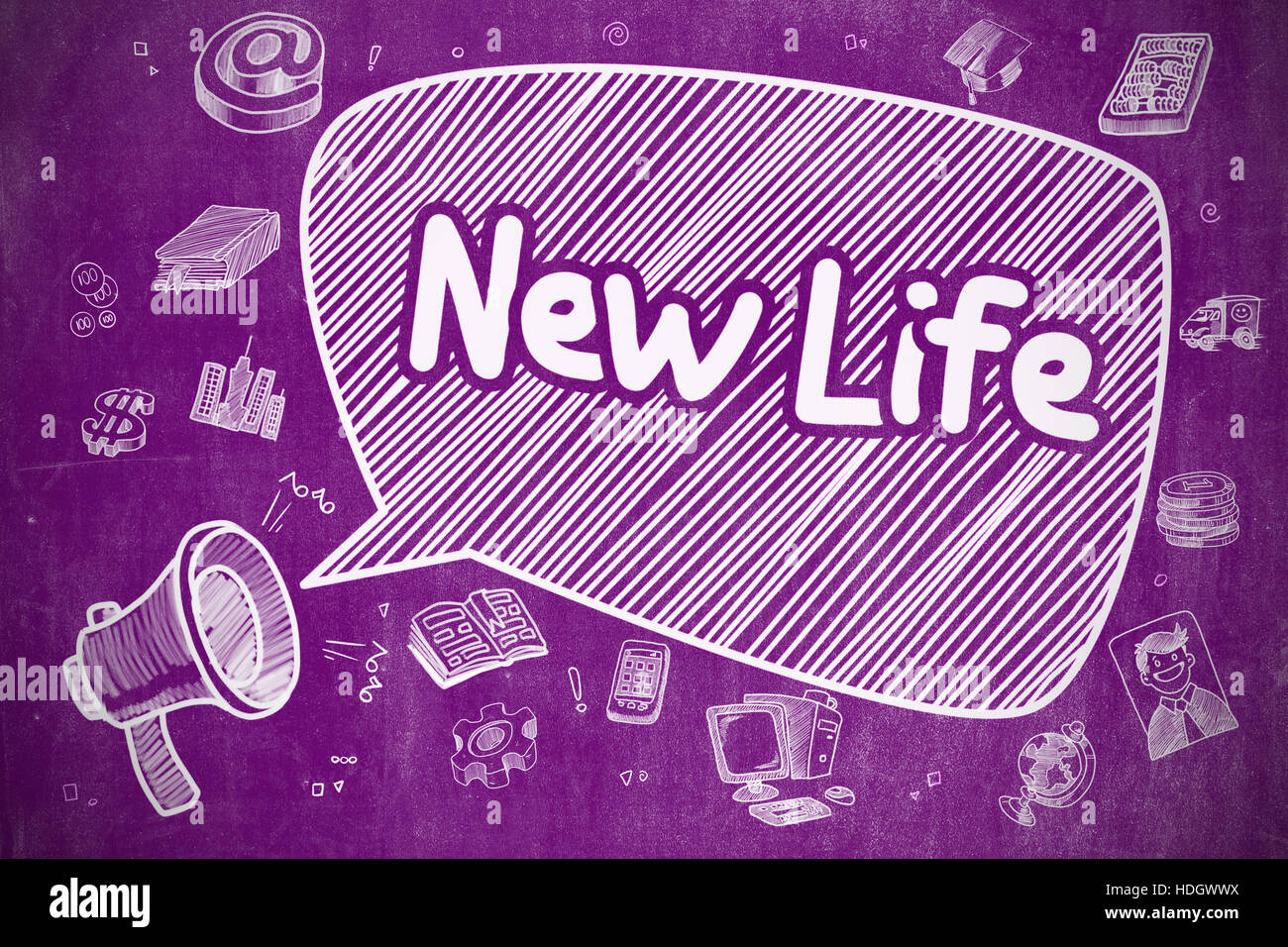 New Life - Hand Drawn Illustration on Purple Chalkboard Stock Photo - Alamy