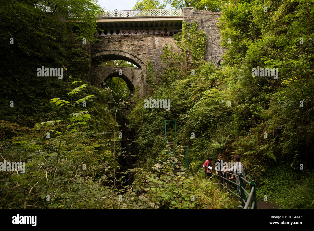 Tourism in Wales: The iconic three bridges over the river Mynach at Devil's Bridge, Ceredigion ...