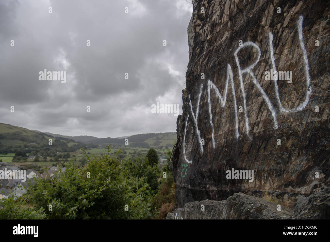 CYMRU (Wales in the welsh language) graffiti sprayed on a rock ...