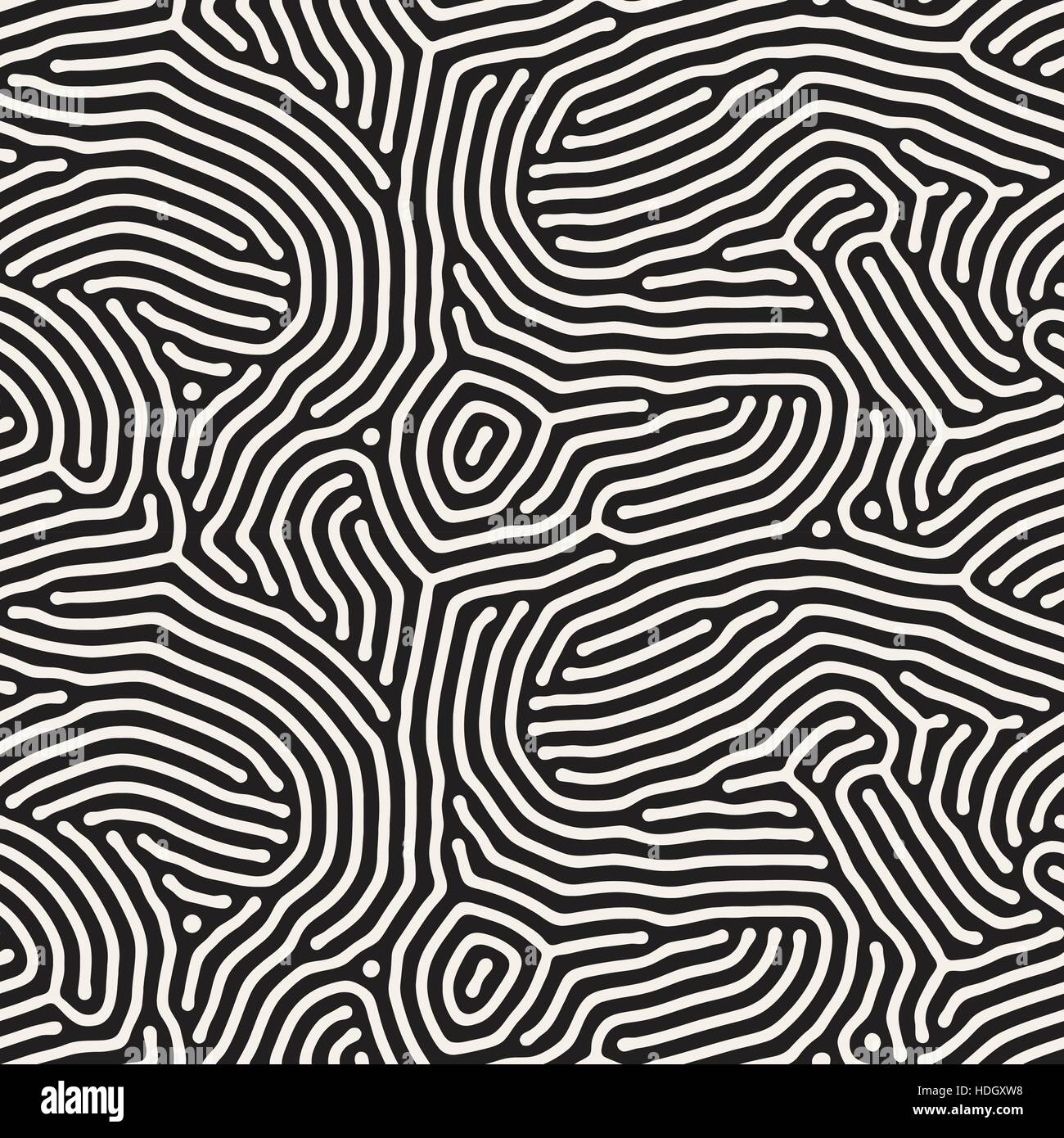 Organic Irregular Rounded Lines Vector Seamless Black and White Pattern ...
