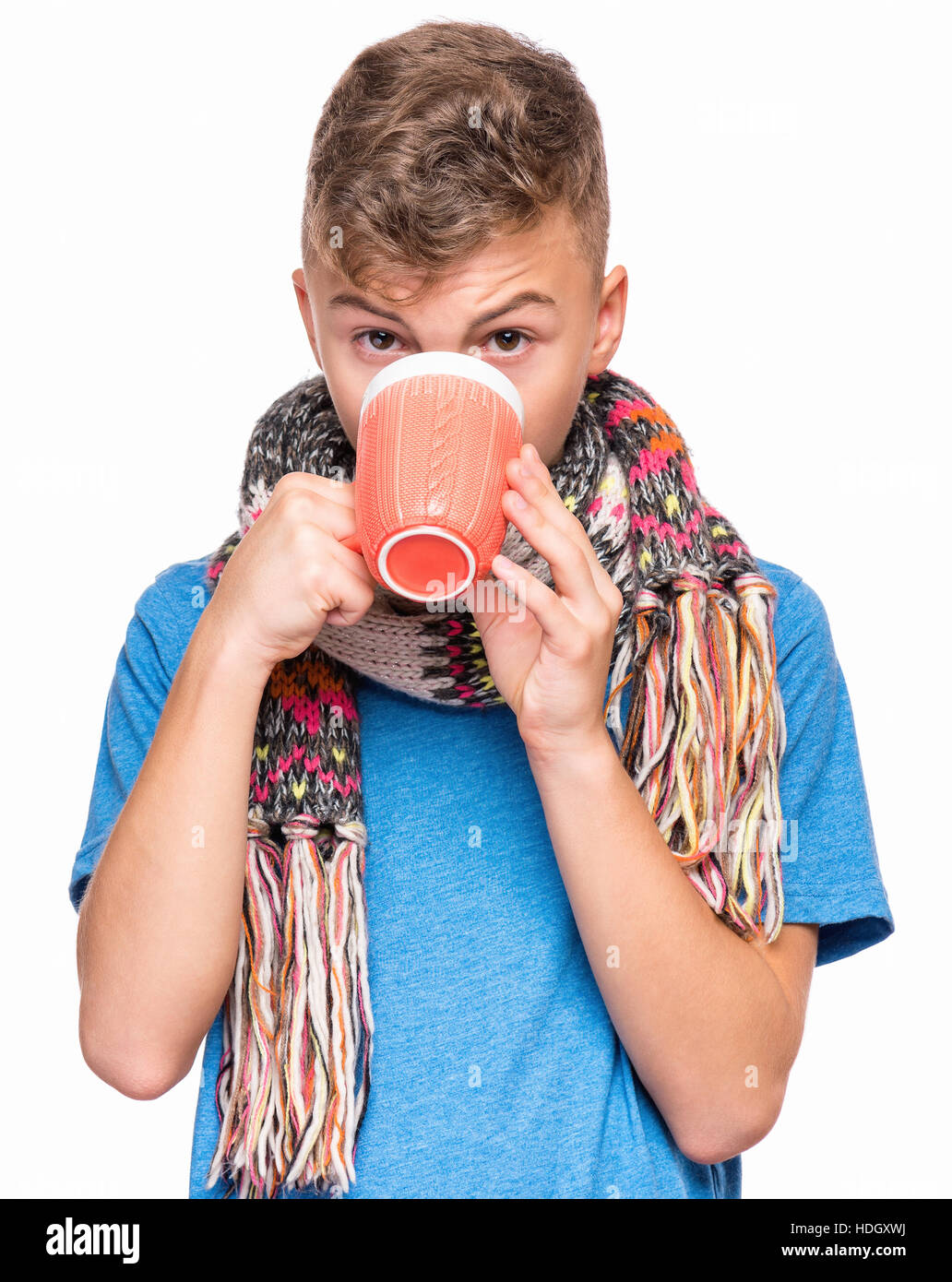 Ill teen boy with flu Stock Photo - Alamy