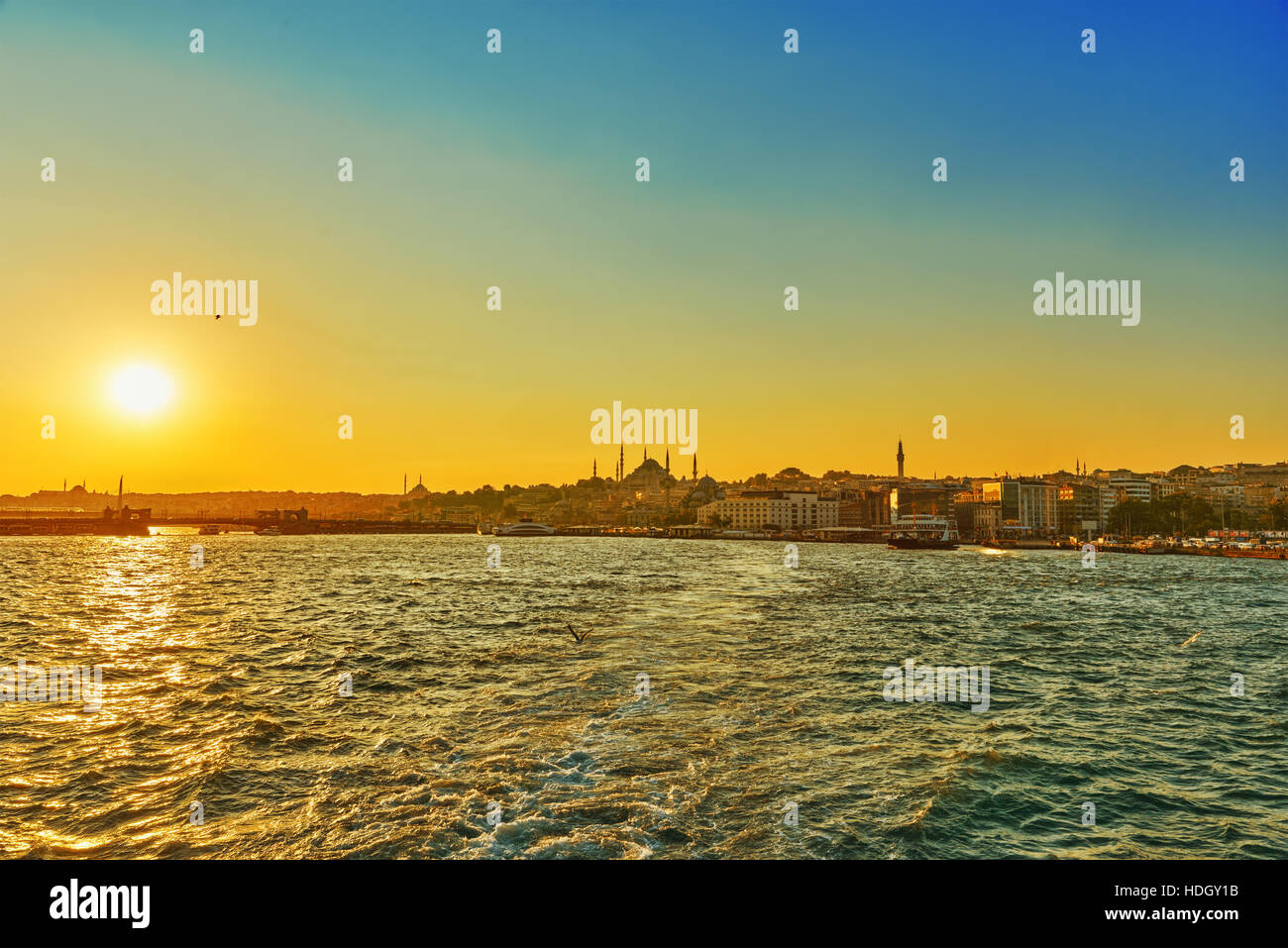 Istanbul View of the sunset in the rays of the sun. Istanbul is the ...