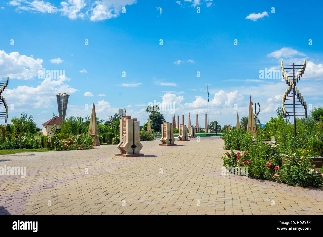 View over Shymkent independence park monument statue, Kazakhstan Stock ...