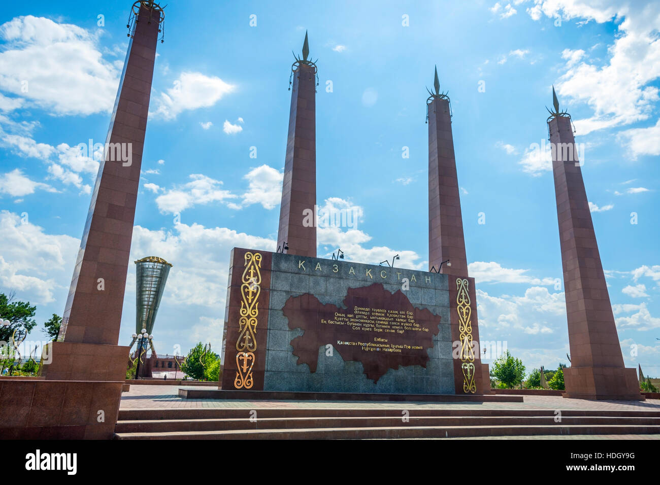 View over Shymkent independence park monument statue, Kazakhstan Stock ...