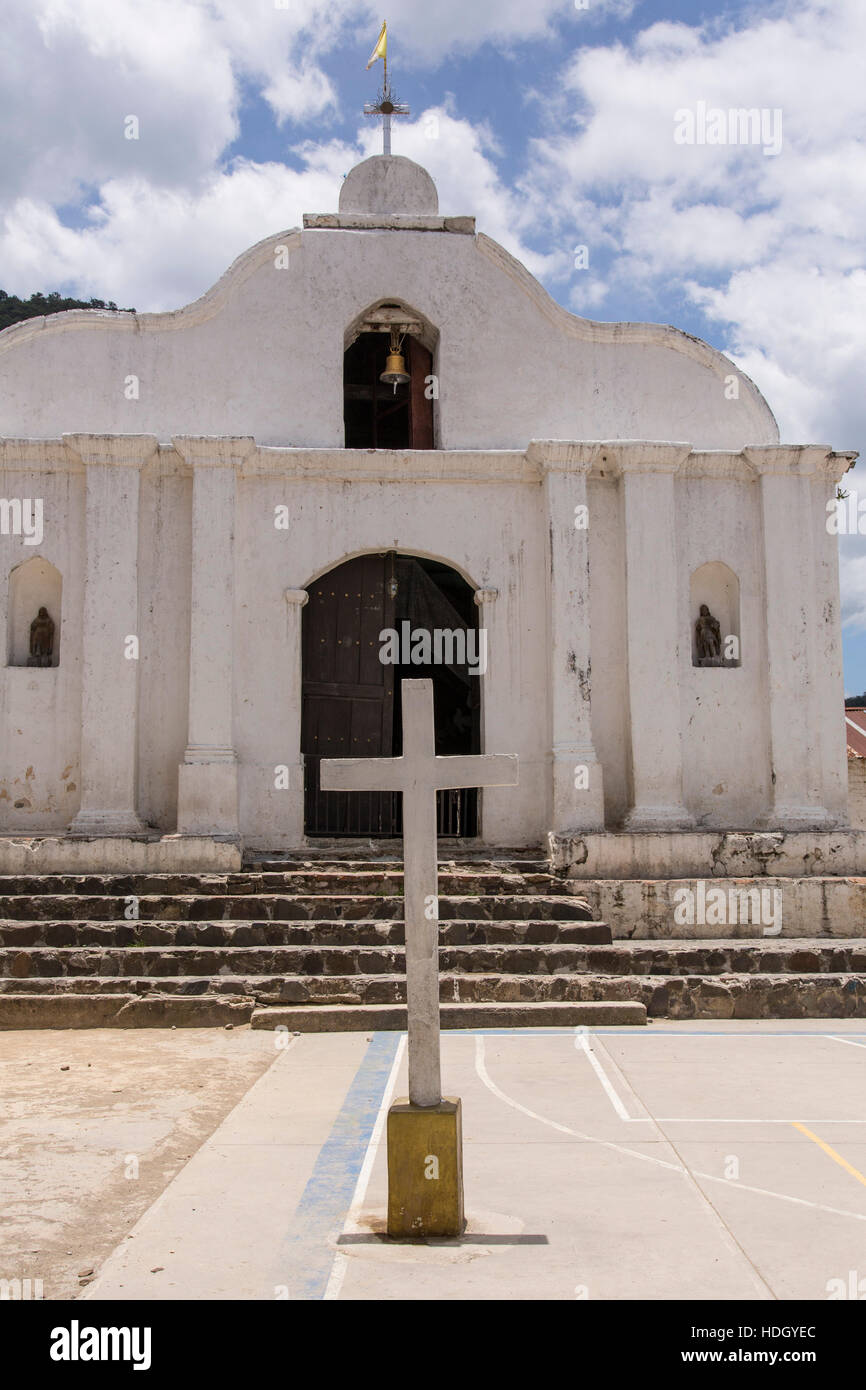 Small, simple Catholic church in San Cruz la Laguna, Guatemala with a ...