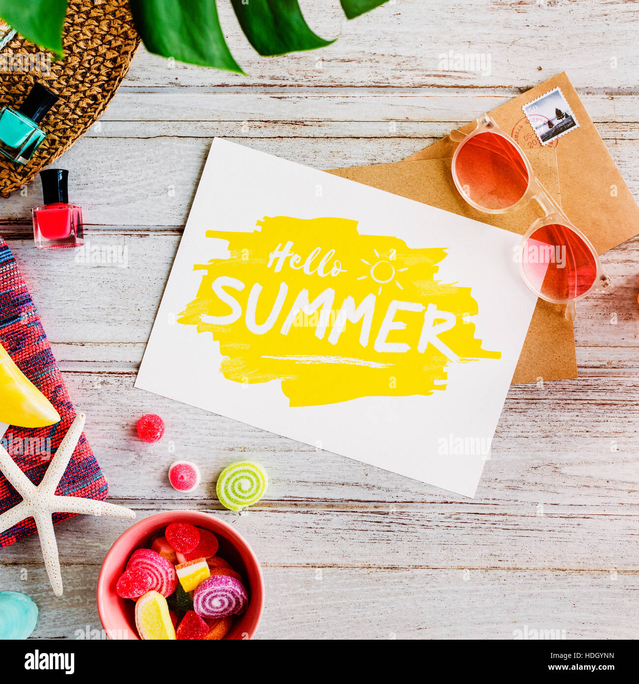 Hello Summer Creative Design Concept Stock Photo - Alamy