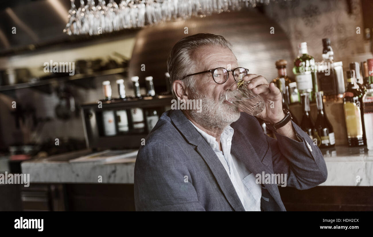 Senior Man Hangout Drinking Alcohol Night Club Concept Stock Photo - Alamy