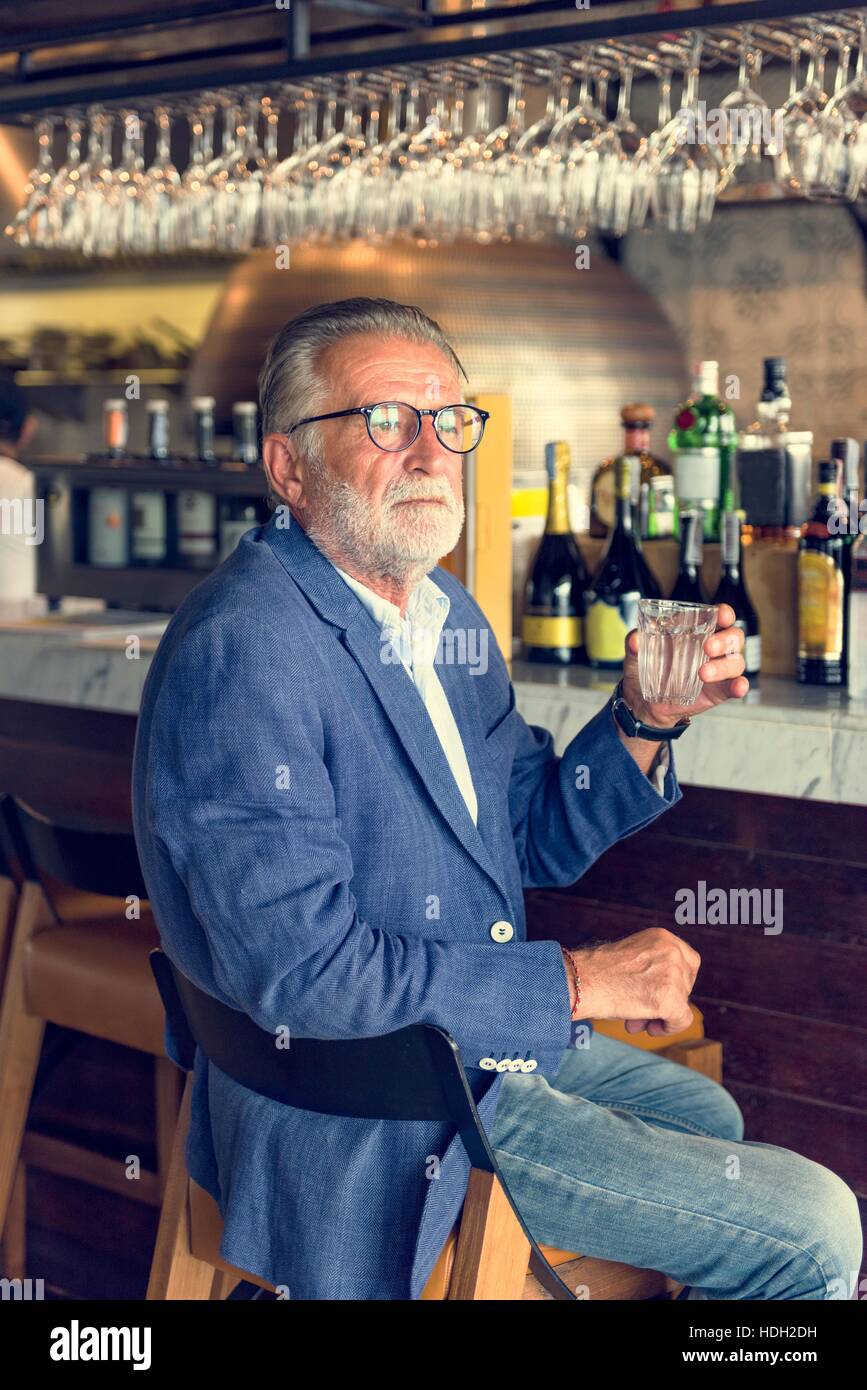 Senior Man Hangout Drinking Alcohol Night Club Concept Stock Photo - Alamy