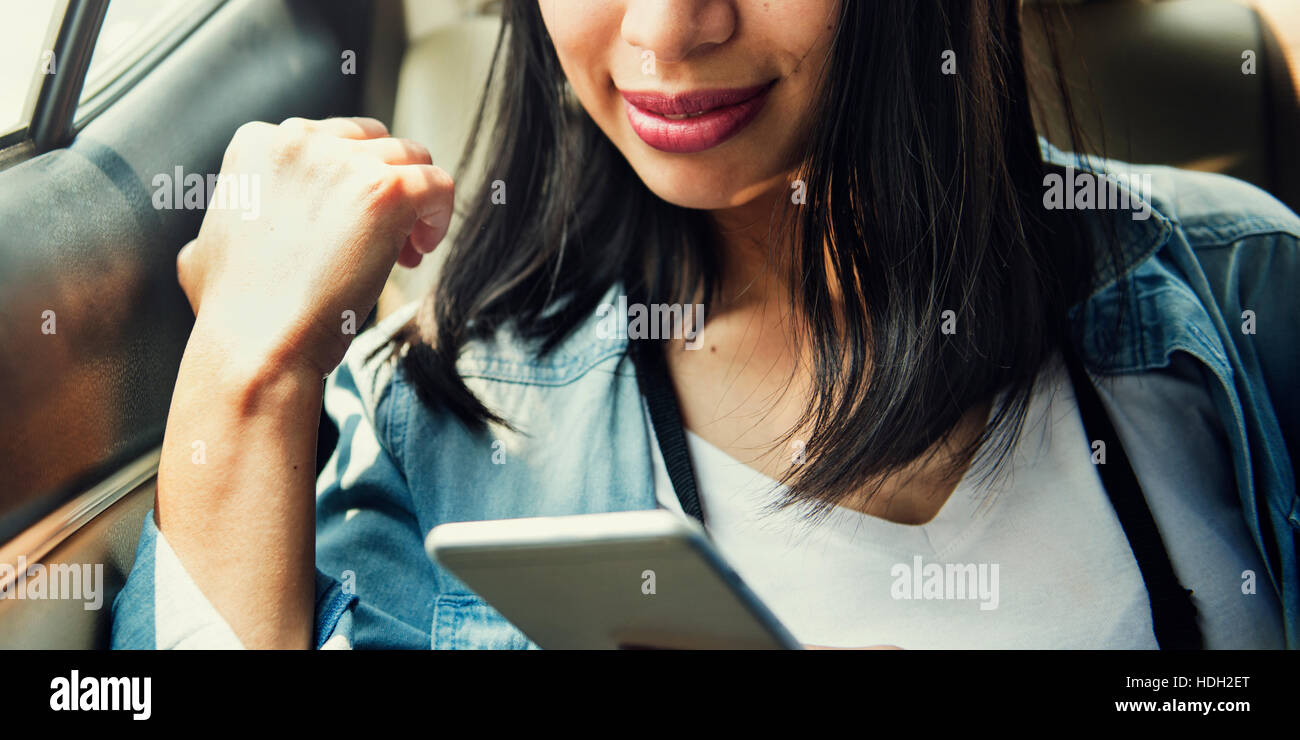 Woman Connecting Smart Phone Browsing Concept Stock Photo - Alamy
