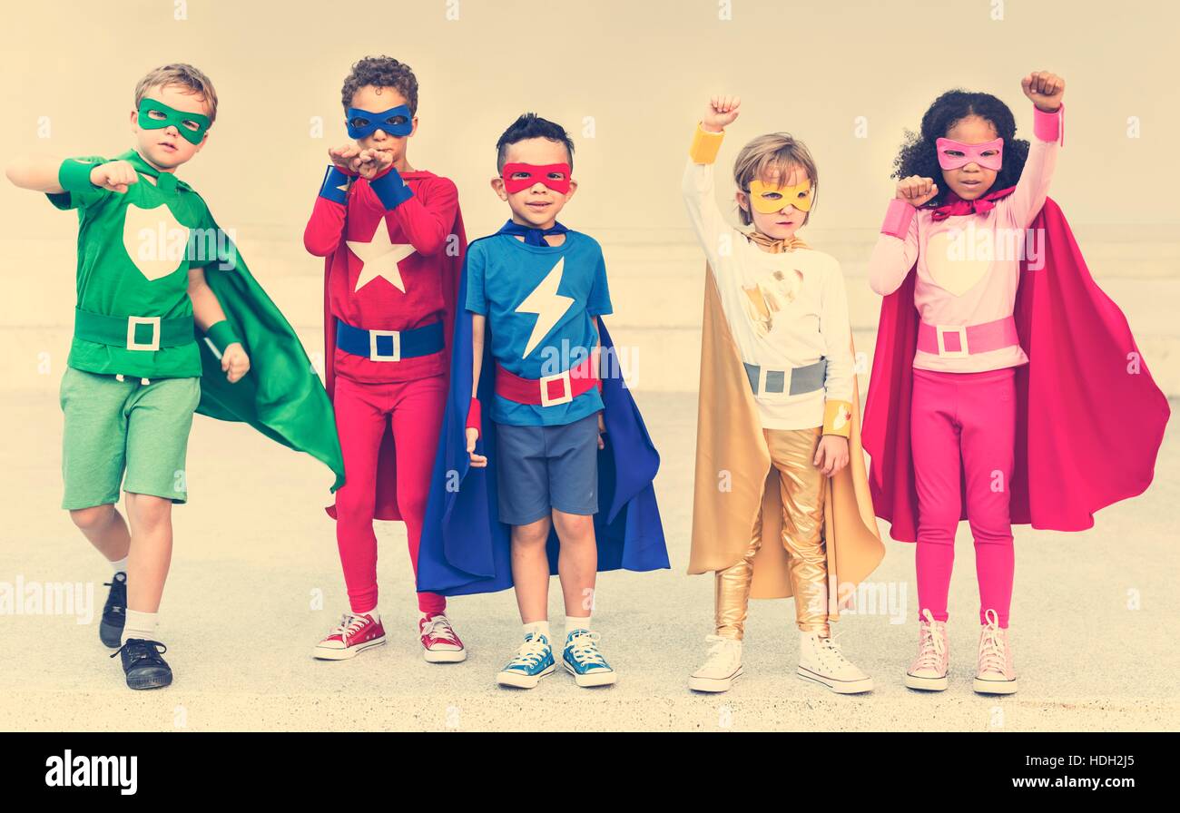 Superheroes Cheerful Kids Expressing Positivity Concept Stock Photo - Alamy