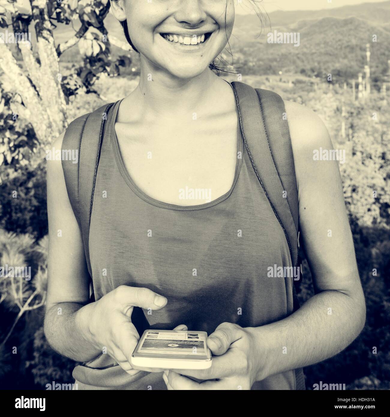 Girl Female Adventure Backpack Explore Trip Concept Stock Photo - Alamy