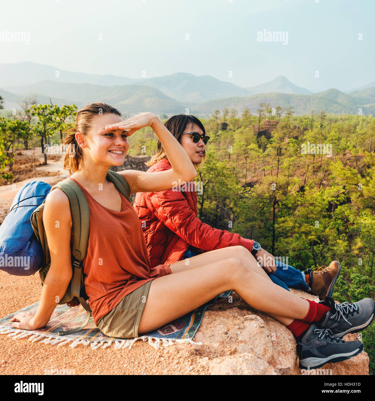Backpacker Couple Travel Adventure Happiness Concept Stock Photo - Alamy