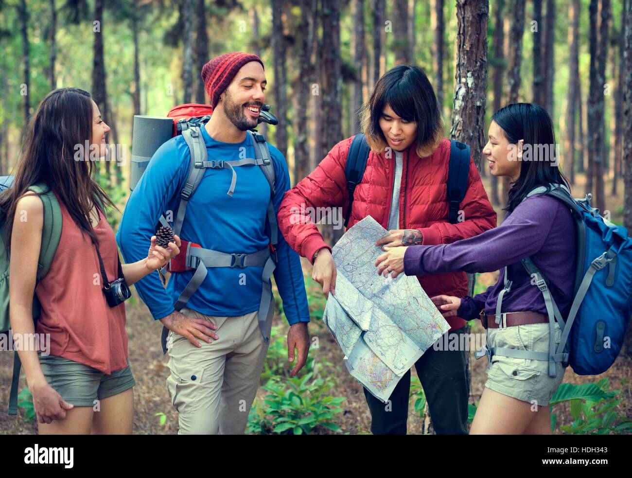 Friends Explore Nature Outdoors Concept Stock Photo - Alamy