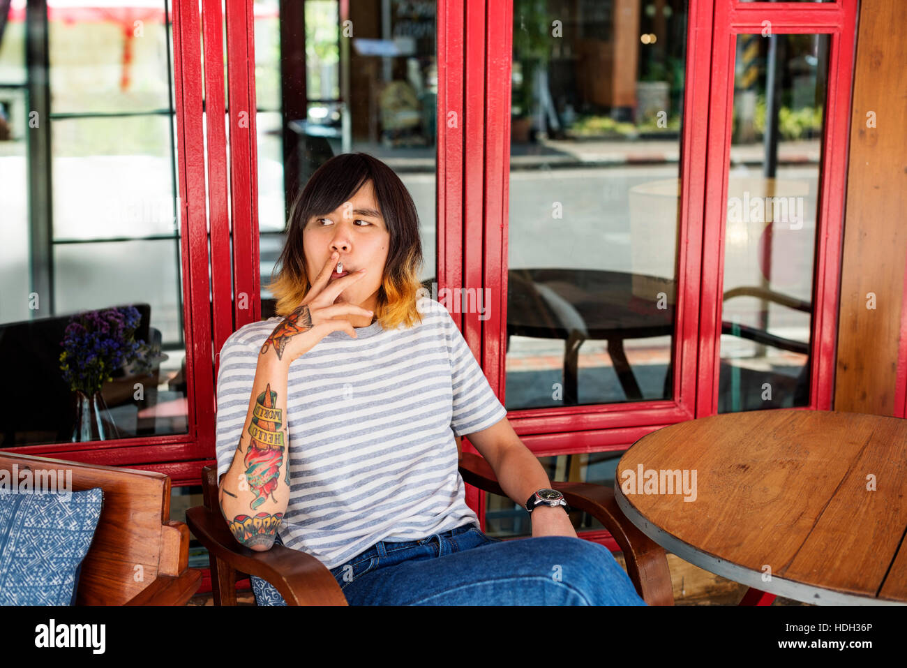Men Smoking Cigarette Cafe Break Casual Concept Stock Photo - Alamy