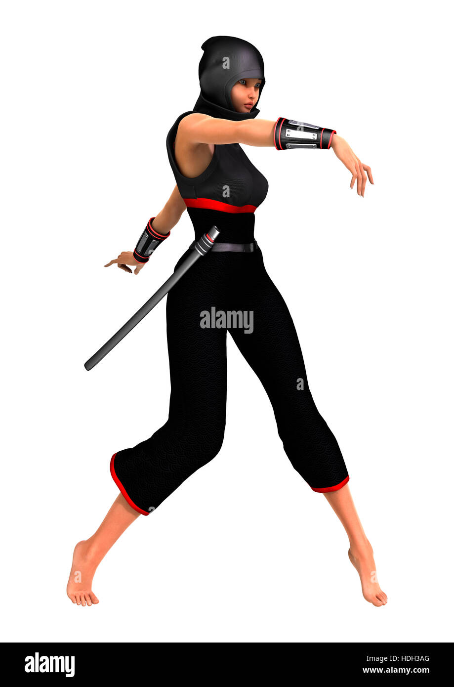 3D rendering of a female ninja isolated on white background Stock Photo ...
