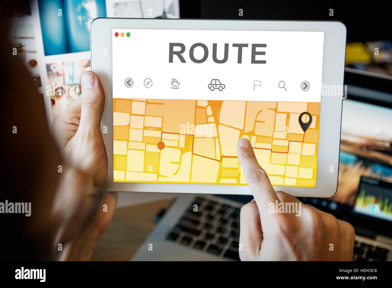 GPS Destination Route Map Graphic Concept Stock Photo - Alamy