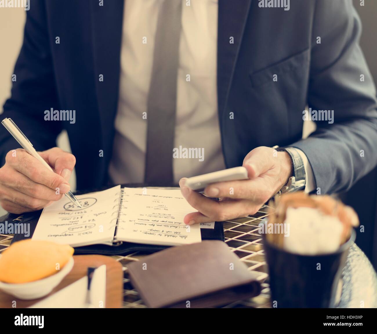 Cropped Businessman Writing Notes Journal Concept Stock Photo - Alamy