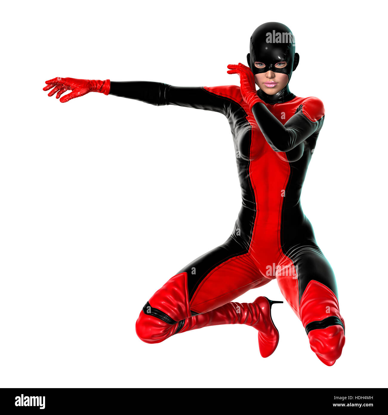 3D rendering of a female superhero isolated on white background Stock ...