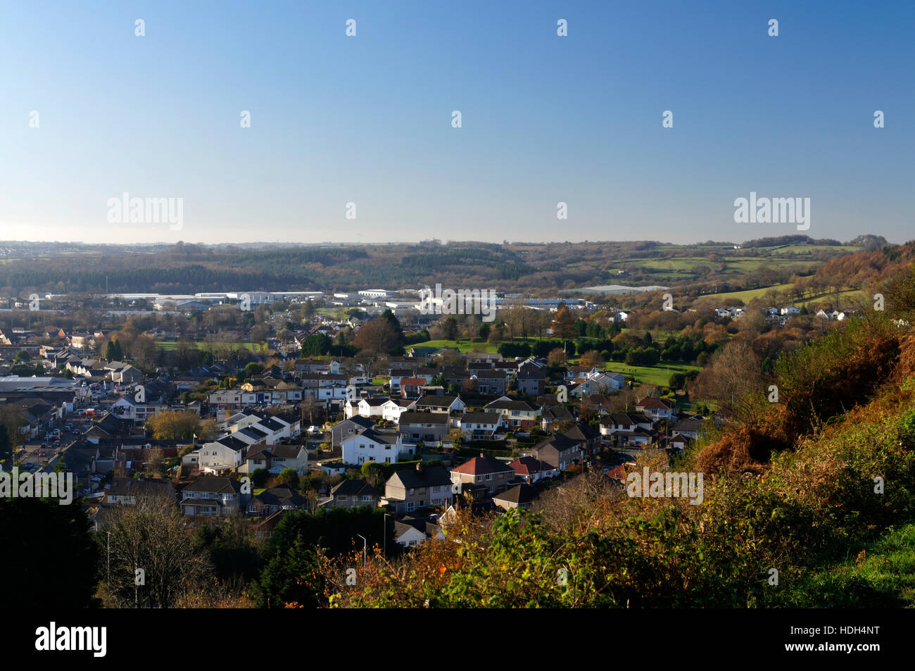 Talbot Green from Y Graig hill, Llantrisant, Rhondda Cynon Taf, South ...