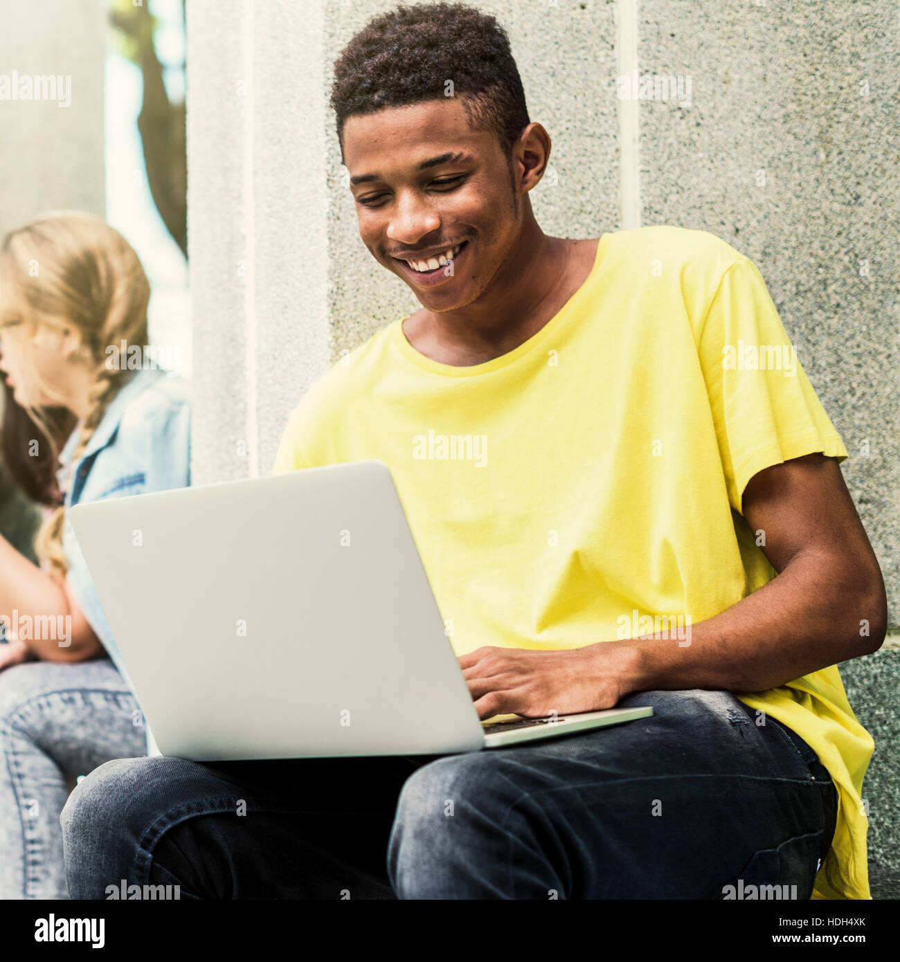 Young Teen Using Computer Campus Concept Stock Photo - Alamy