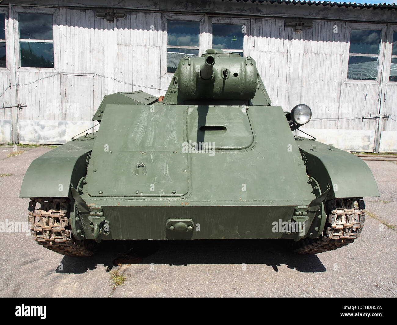 This photograph shows the T-70, a Soviet light tank, displayed at the ...