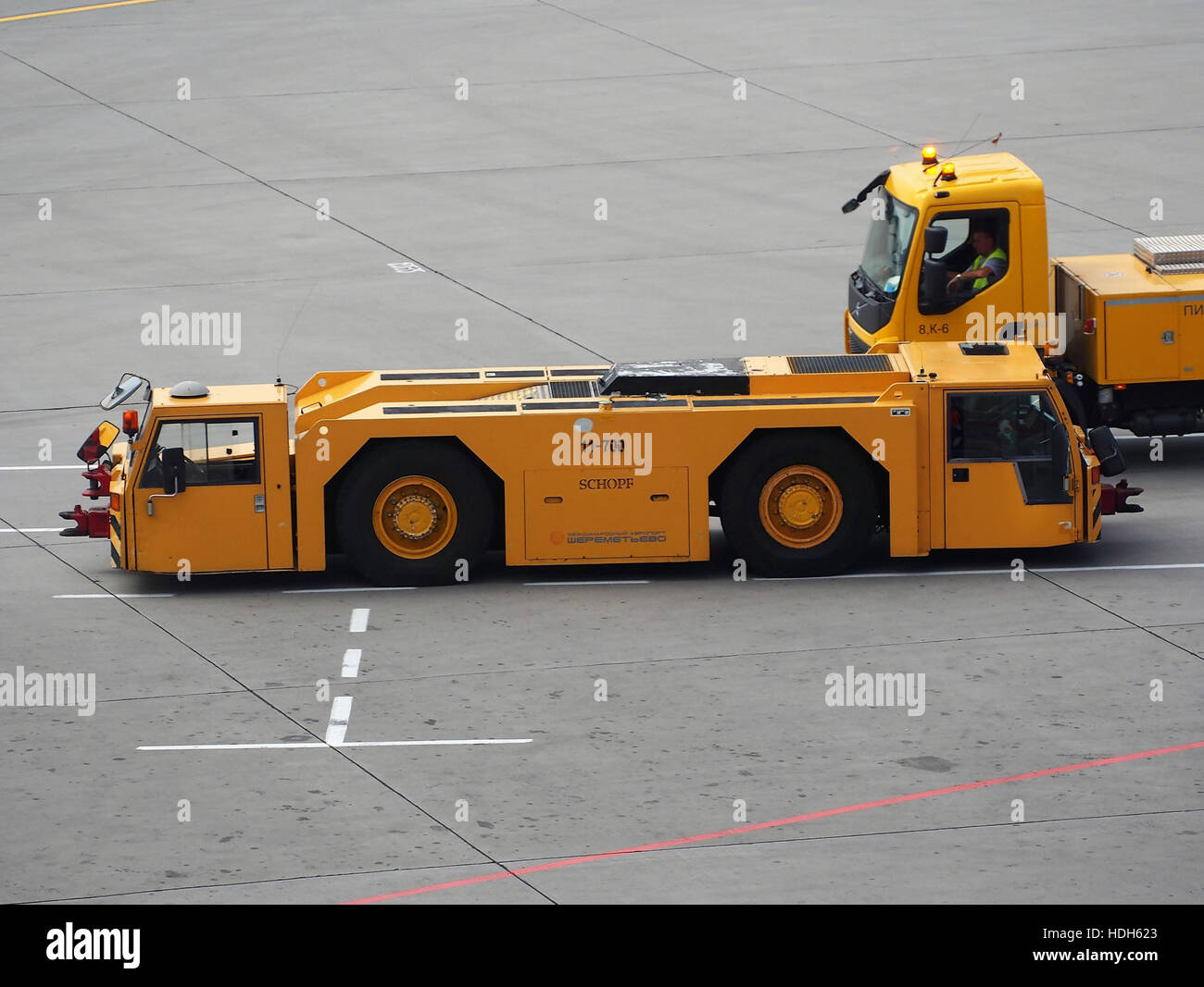 A Schopf pushback vehicle at Sheremetyevo International Airport moves ...
