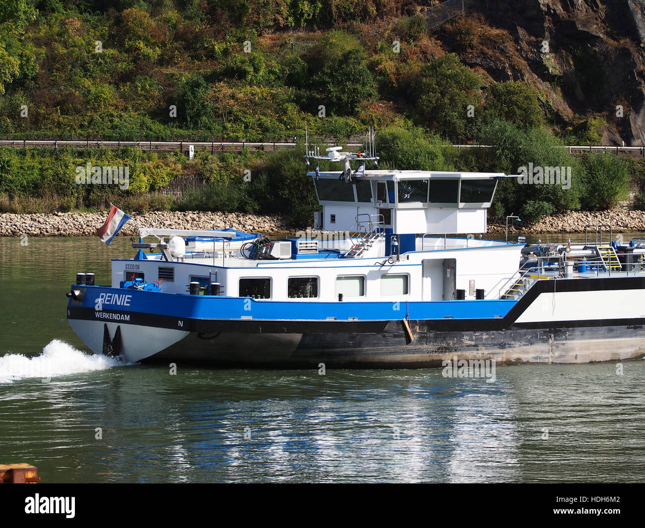 The Reinie (ENI 02335106), a modern vessel, is captured on the Rhine ...