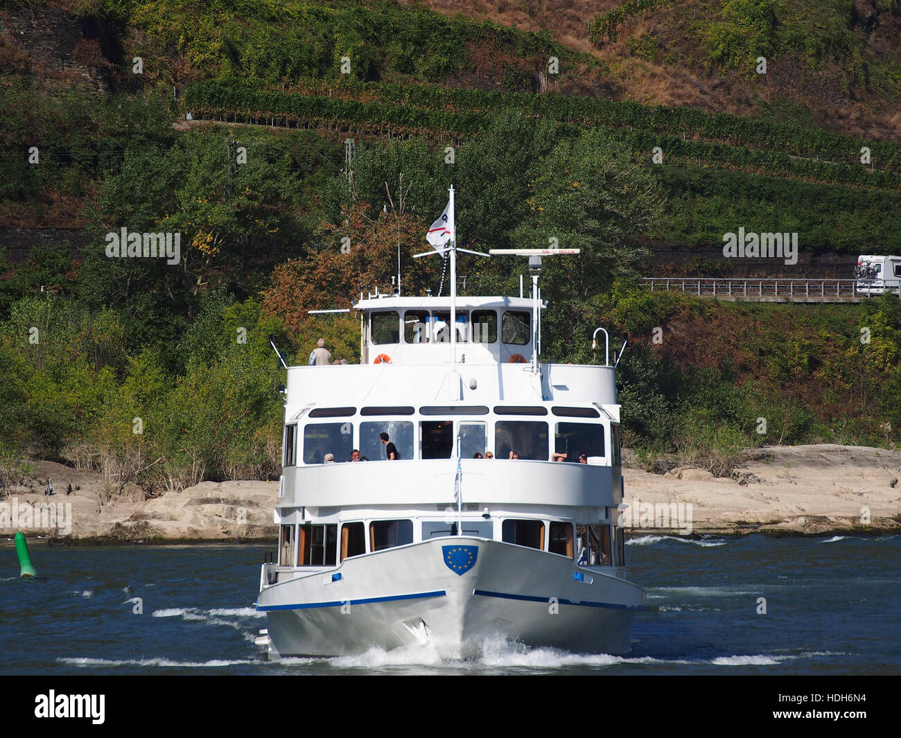 A photograph of the ship Germania, built in 1978, on the Rhine River at ...