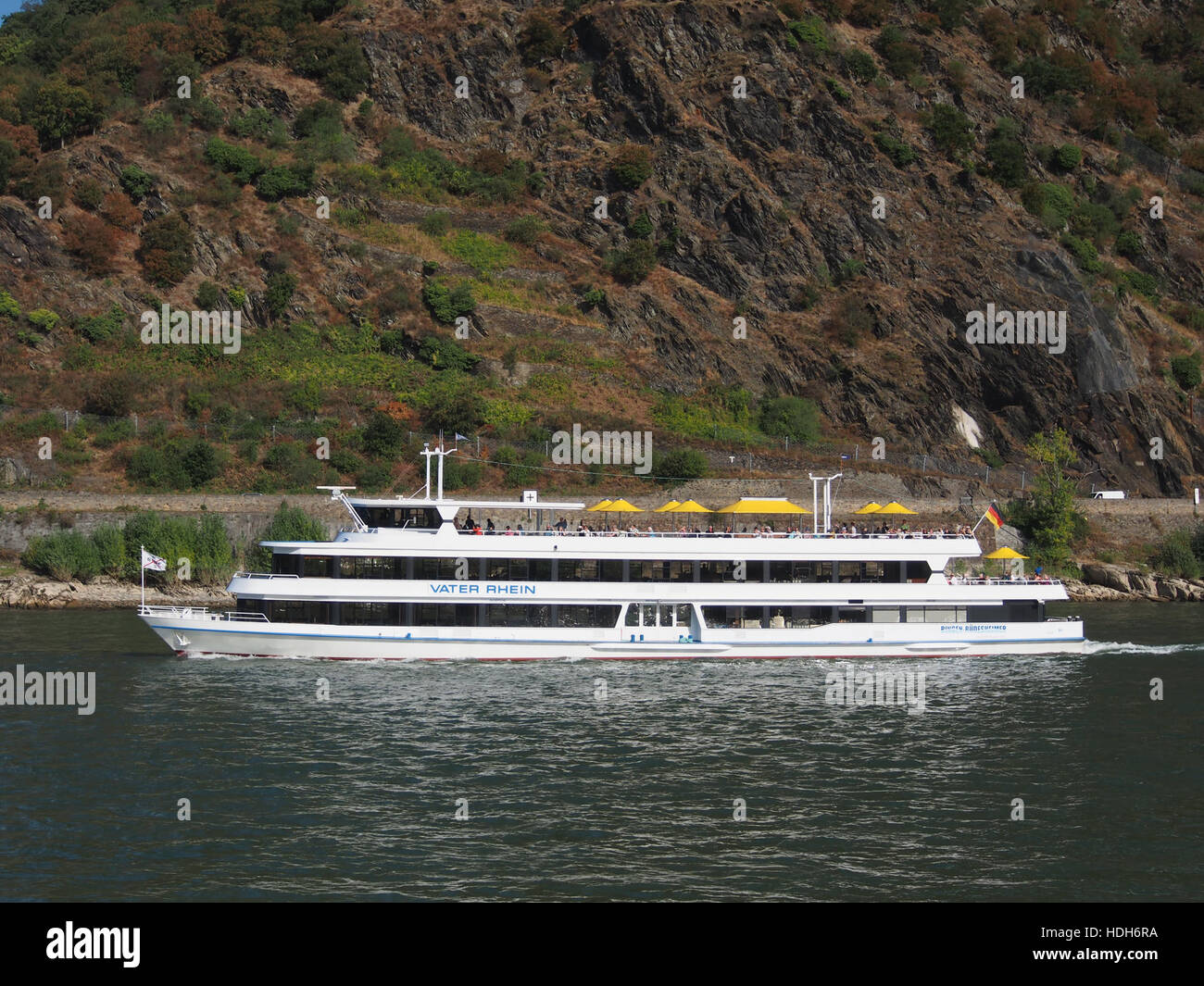 A historic ship navigating the Rhine River, representing the importance ...