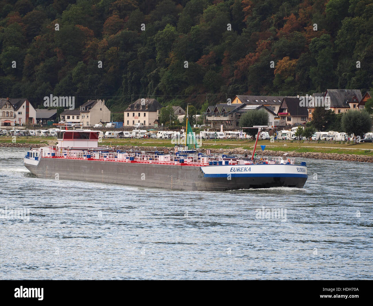 The Rhine River, one of Europe's major waterways, is depicted here with ...