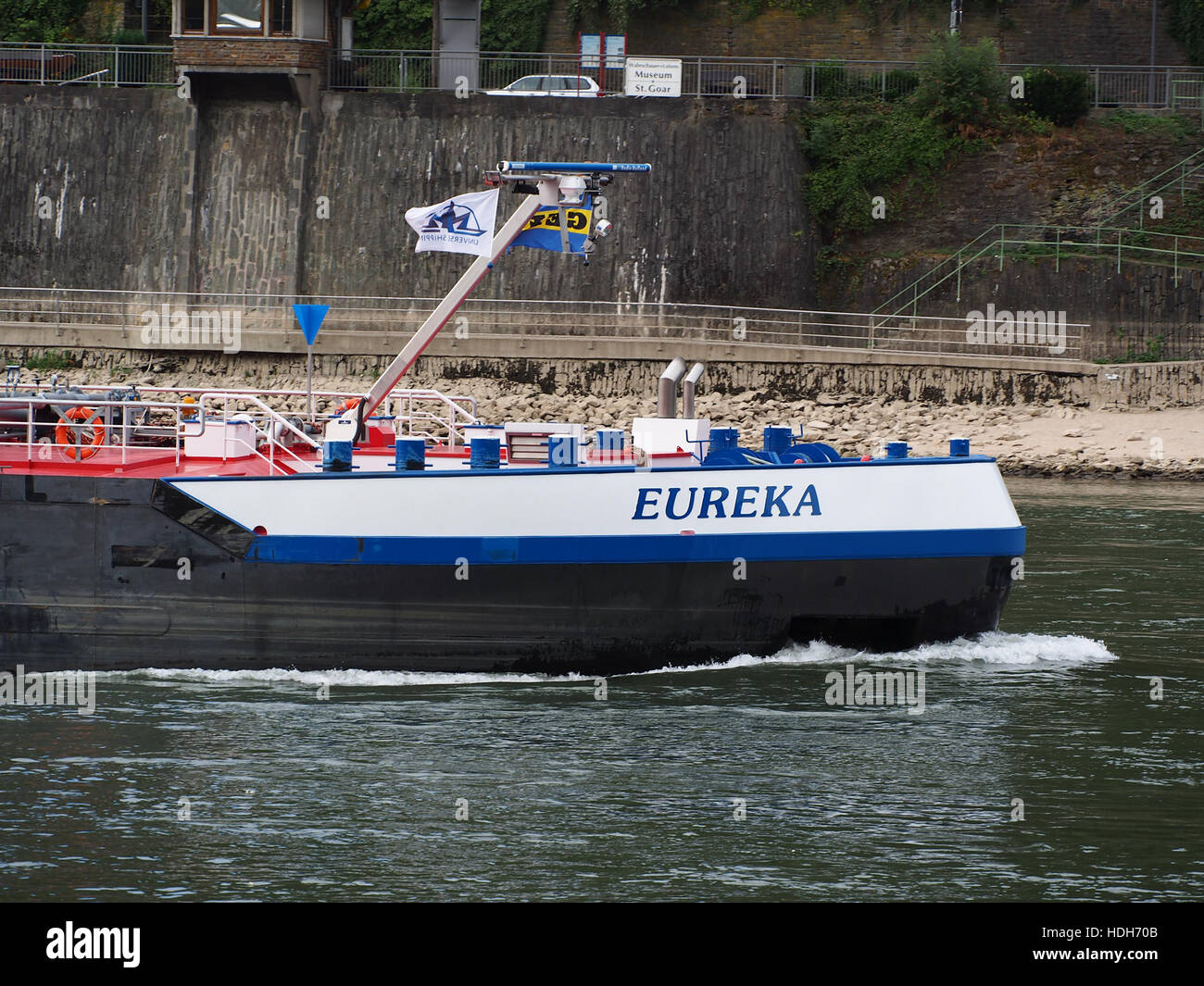 A ship navigating the Rhine River, one of Europe's most important ...