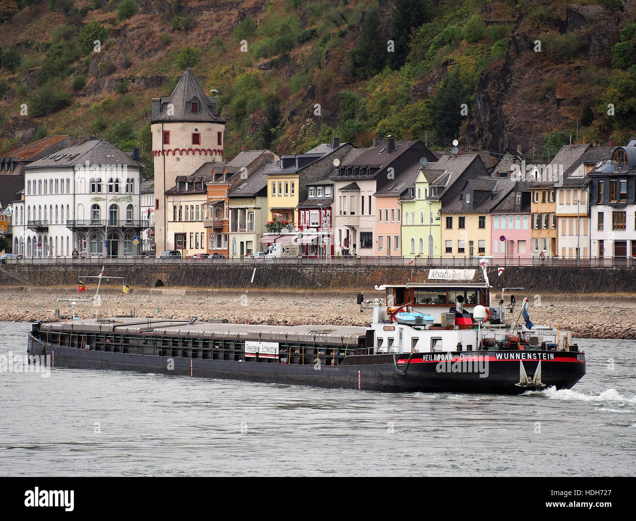 A cargo ship navigating the Rhine River, one of Europe's most important ...