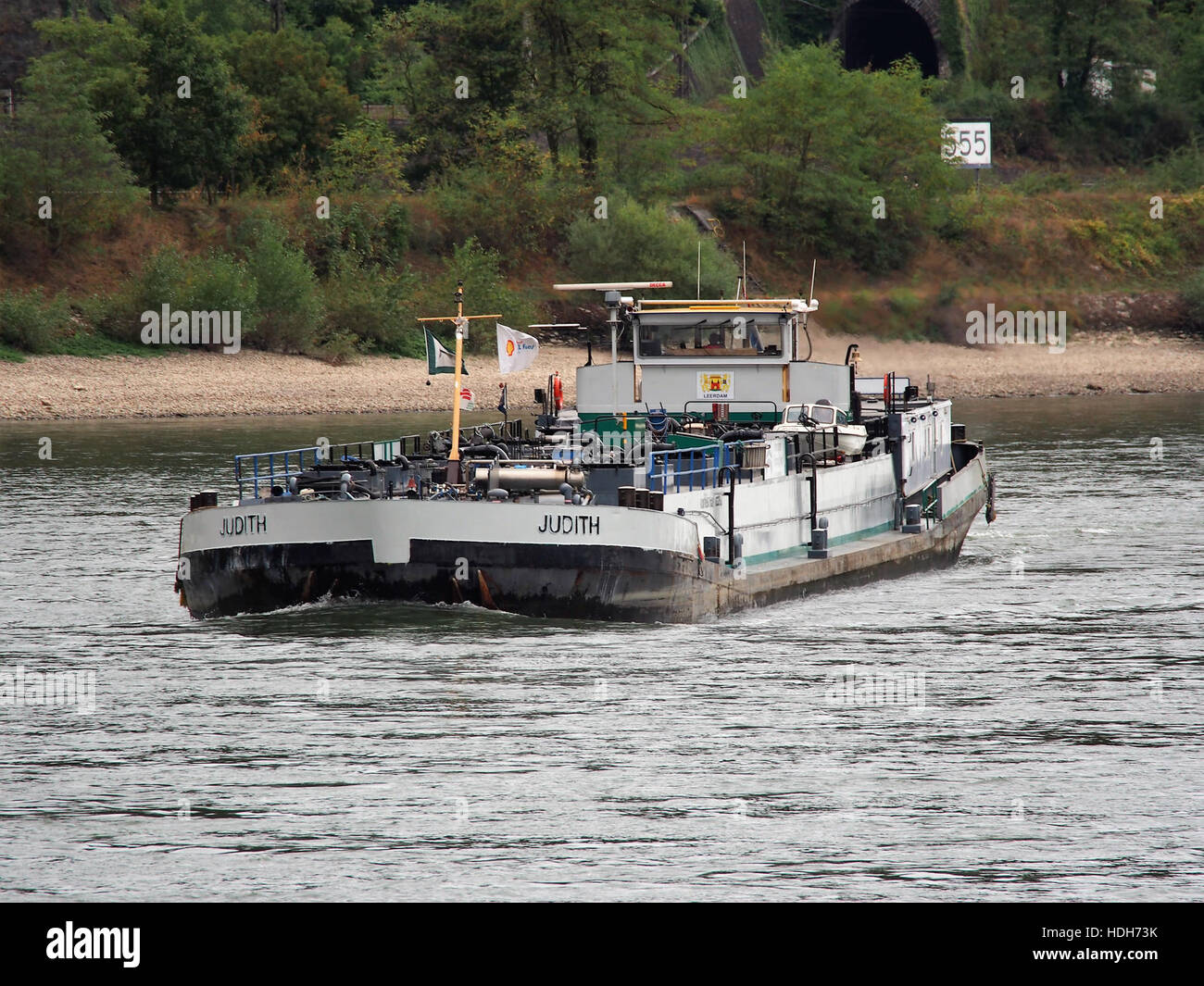 This image shows a boat traveling along the River Rhine, highlighting ...