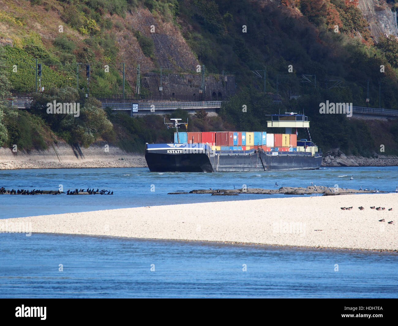 The ships Estate and Estate II navigate the Rhine River near Oberwesel ...