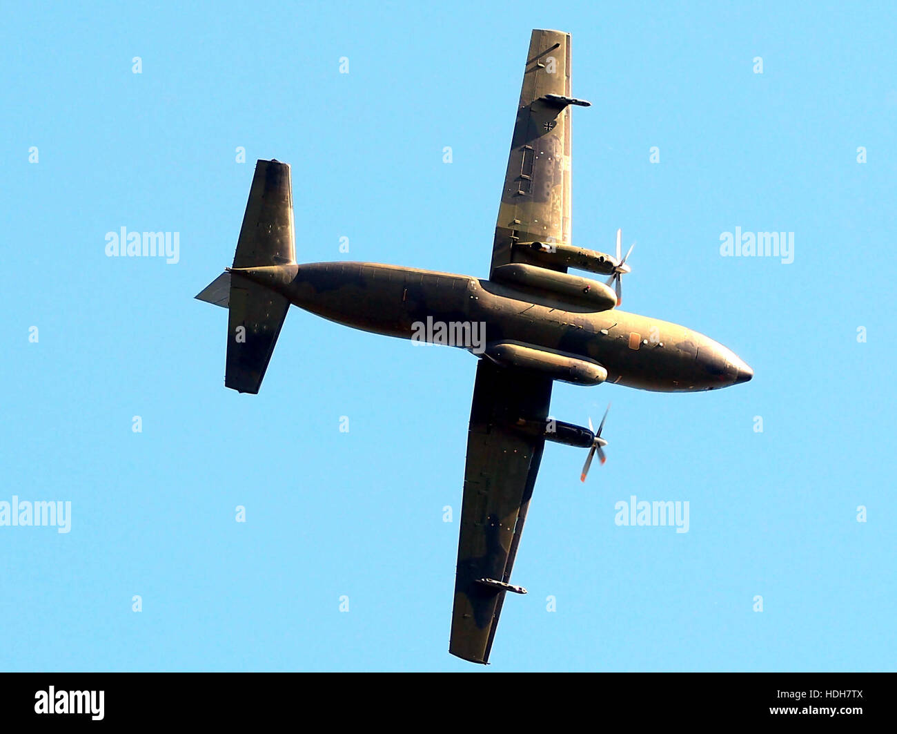 The C-160 Transall, a versatile military transport aircraft, flies over ...