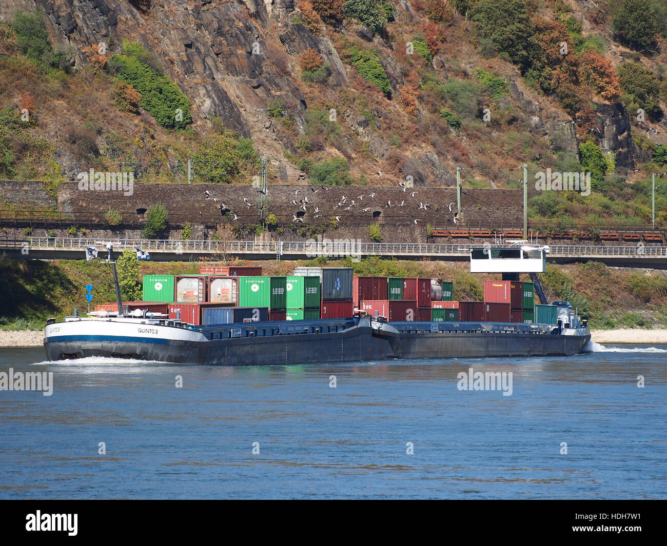 The Quinto (2000) and Quinto 2 (2009) ships navigate the Rhine River at ...