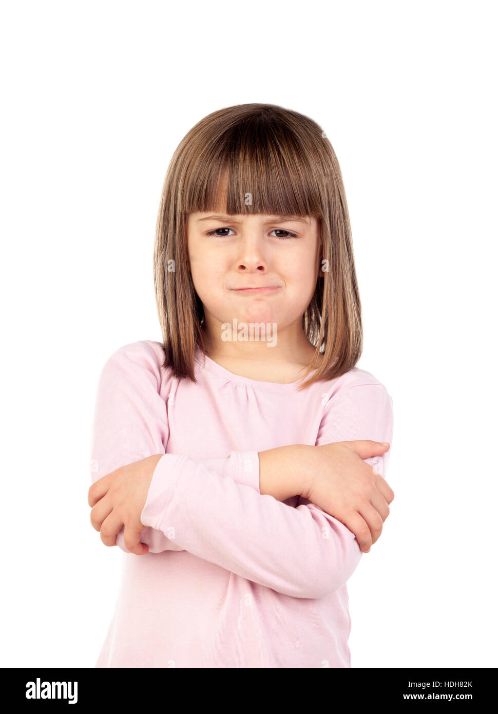 Very angry girl with pink t-shirt isolated on a white background Stock ...