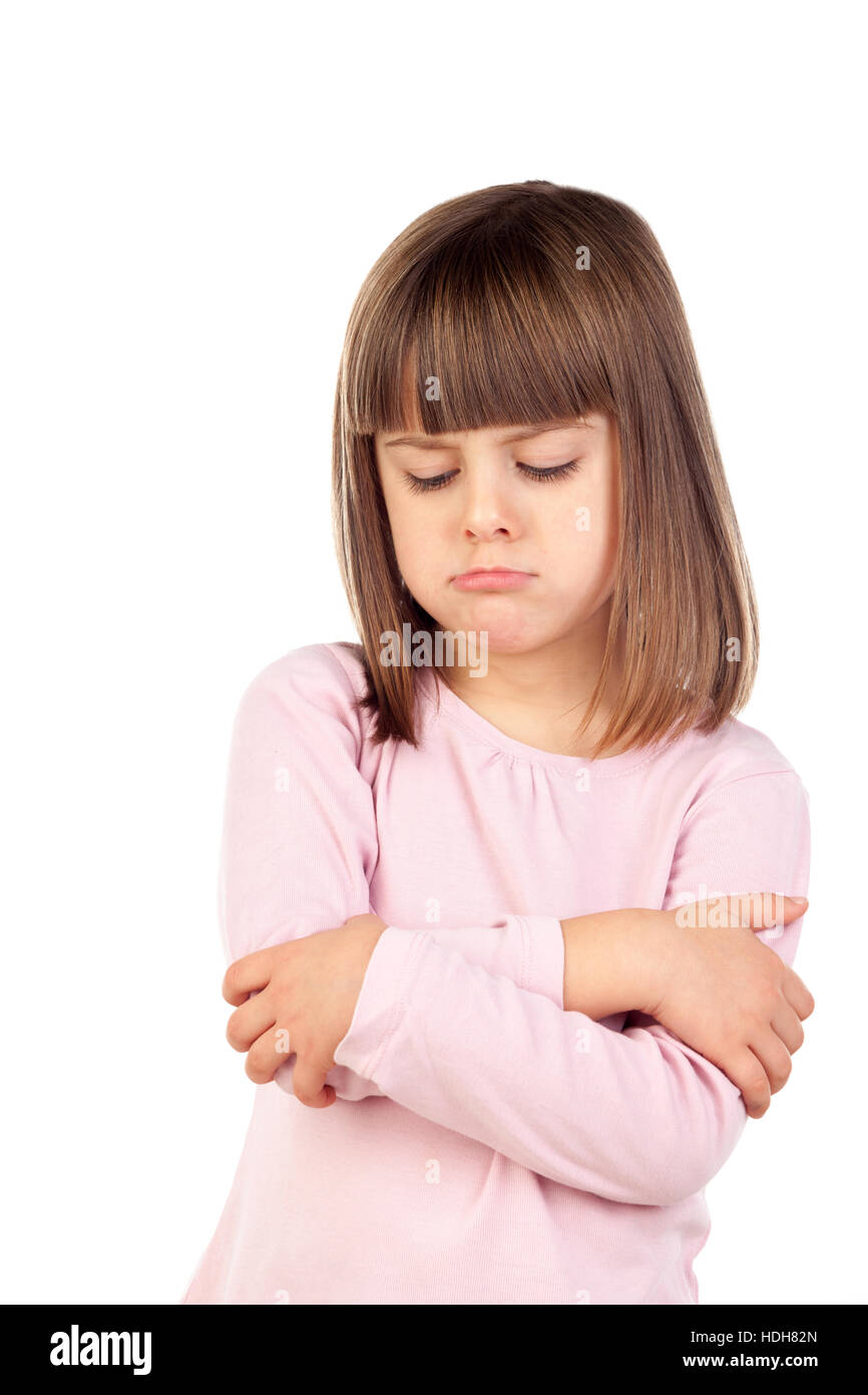 Very angry girl with pink t-shirt isolated on a white background Stock ...