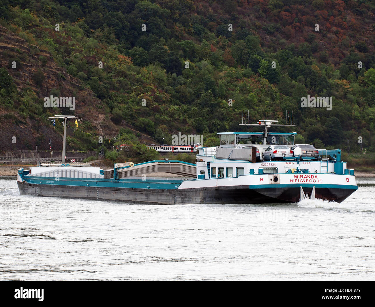 The ship 'Miranda,' depicted in this image, sails along the Rhine River ...