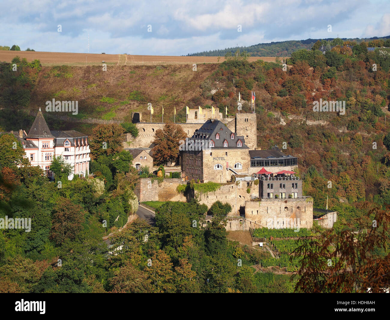 This image captures Burg Rheinfels, a castle overlooking the Rhine ...