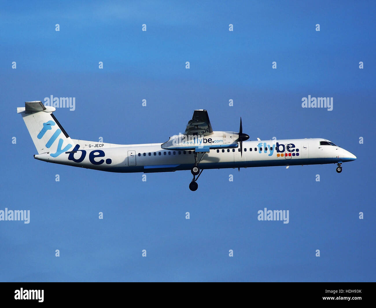 The aircraft G-JECP is seen approaching for landing on runway 18R at ...