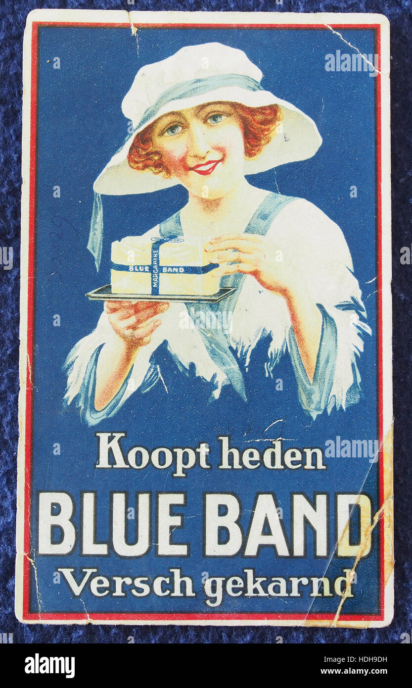 This historical advertisement for Blue Band margarine is printed on ...