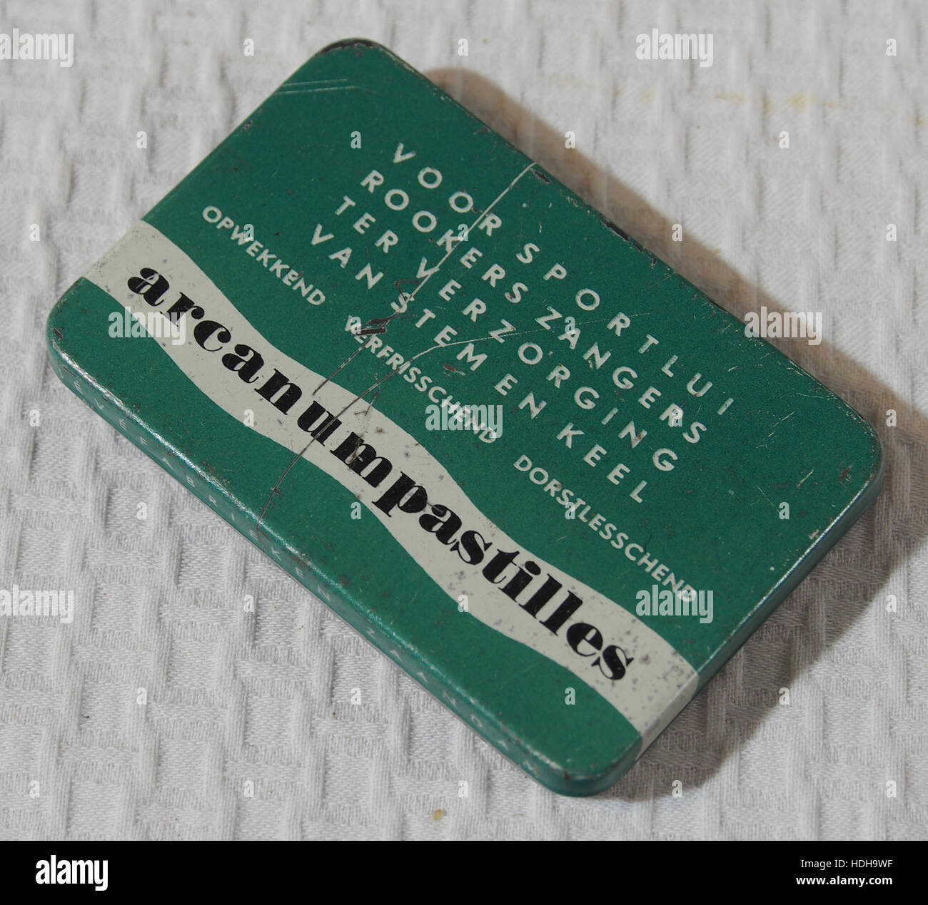 An image of an old tin container labeled 'Arcanumpastilles,' likely ...