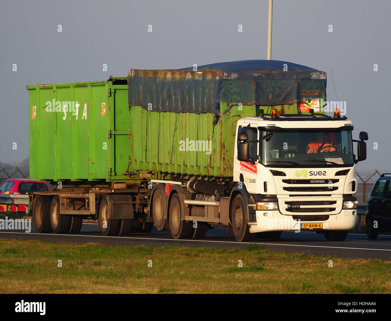 The P370 Scania, a heavy-duty truck, is depicted navigating the Suez on ...